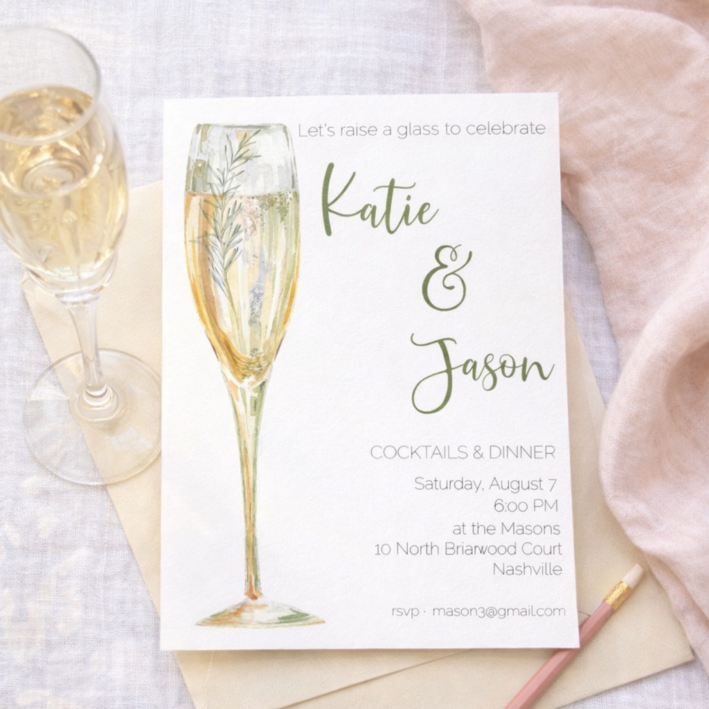 Engagement Party Invitations, Champagne Glass Invite, Couples Shower ...
